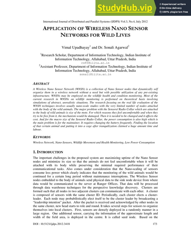 APPLICATION OF WIRELESS NANO SENSOR NETWORKS FOR WILD LIVES | PDF