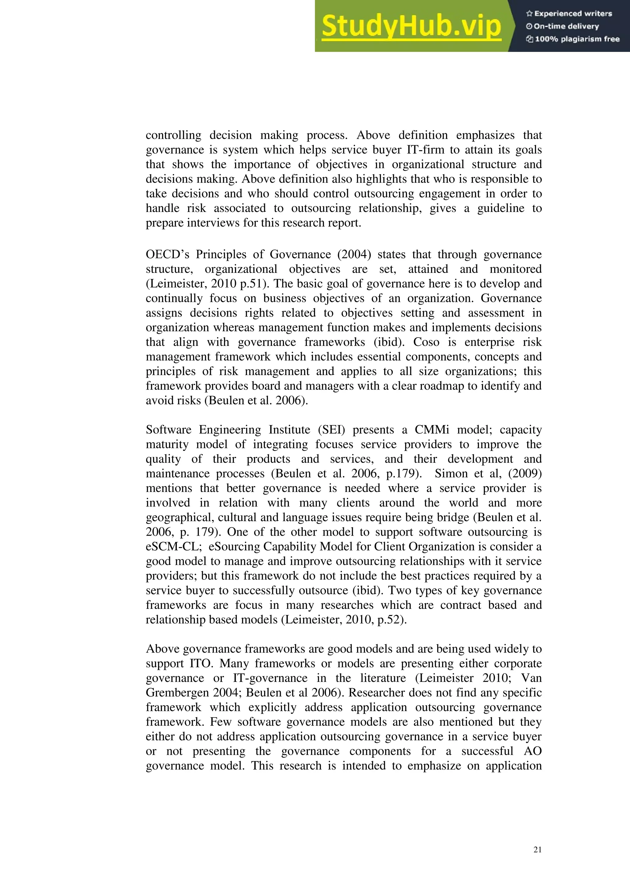 Application Outsourcing Governance Model Critical Components Of A
