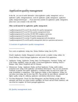 Application quality management | PDF