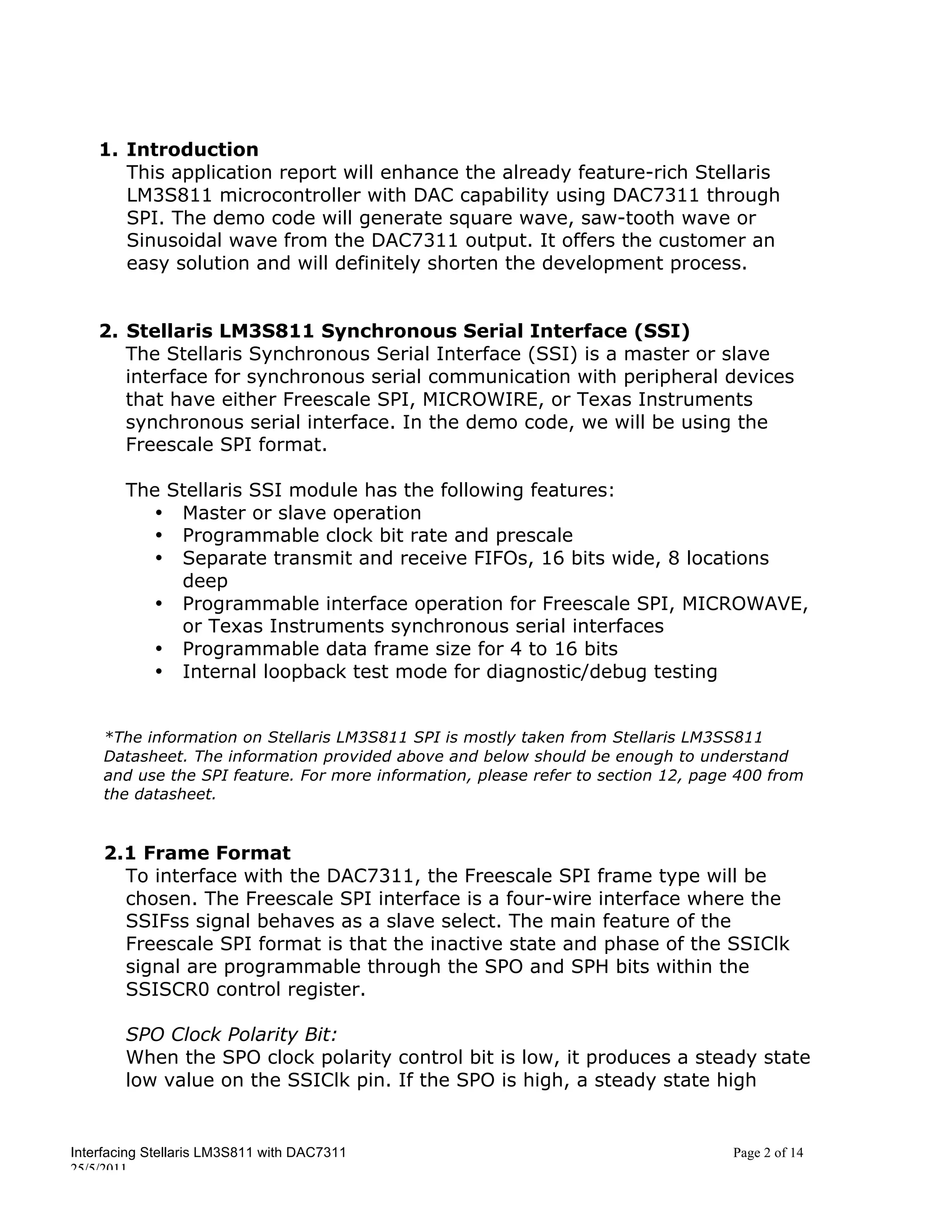 Application Report On Stellaris To DAC7311 (Spi) | PDF