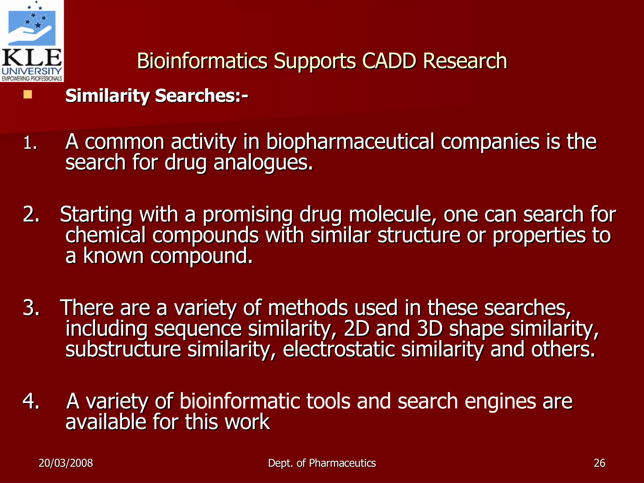 Applications Of Bioinformatics In Drug Discovery And Process | PPT