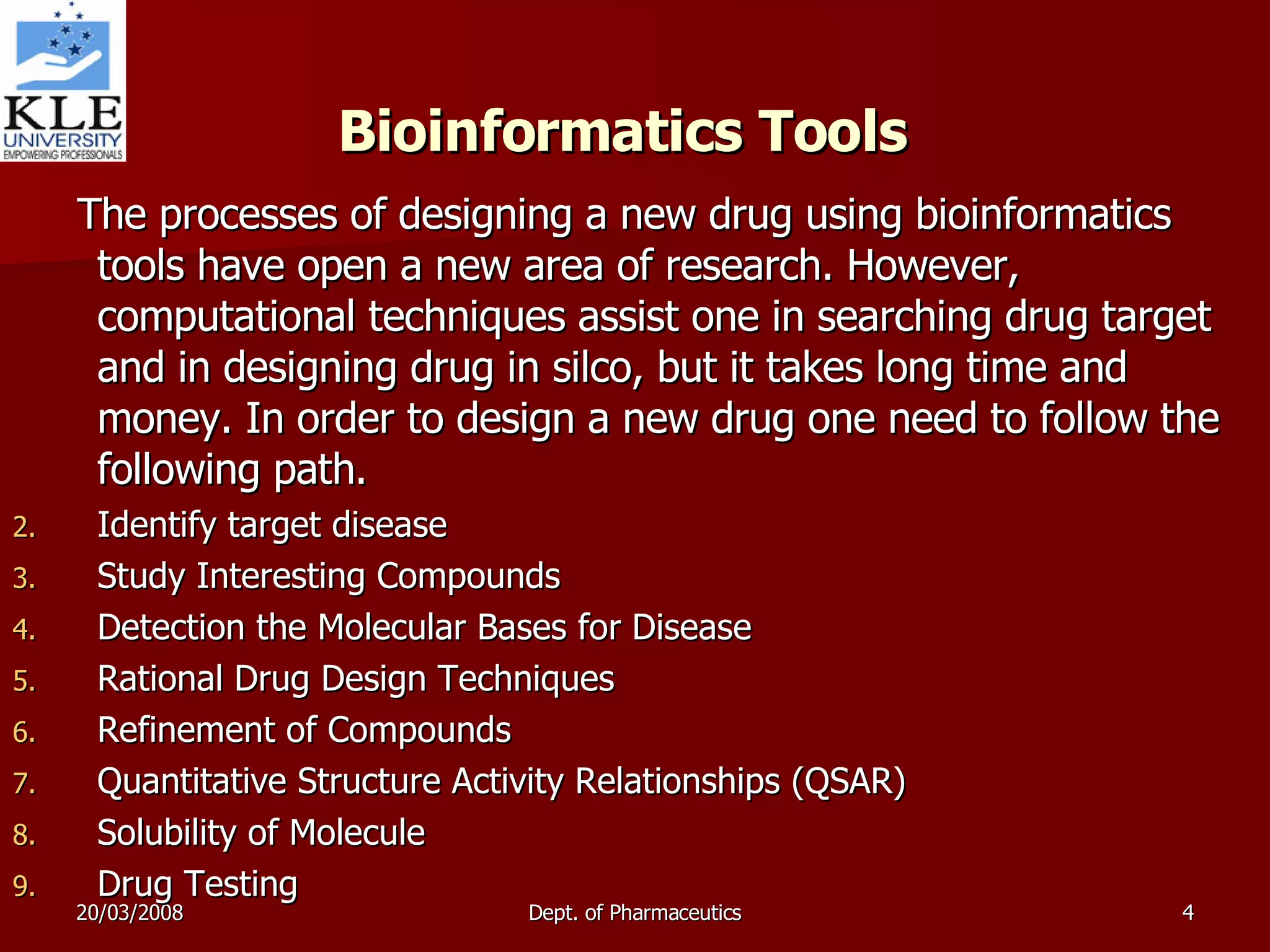 Applications Of Bioinformatics In Drug Discovery And Process | PPT