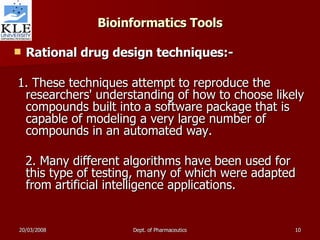 Applications Of Bioinformatics In Drug Discovery And Process | PPT