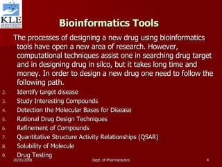 Applications Of Bioinformatics In Drug Discovery And Process | PPT