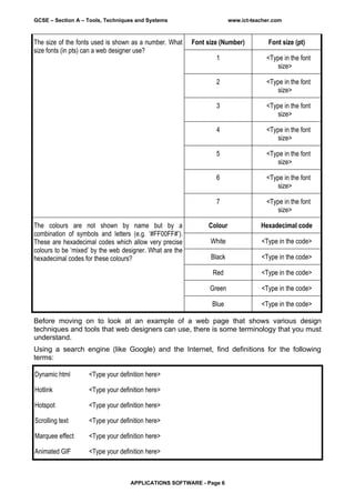 Applications Software - Web Design. worksheet. | DOC | Web Design and ...