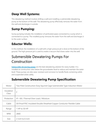 Applications and Advantages of Using Dewatering Pumps in Construction | PDF