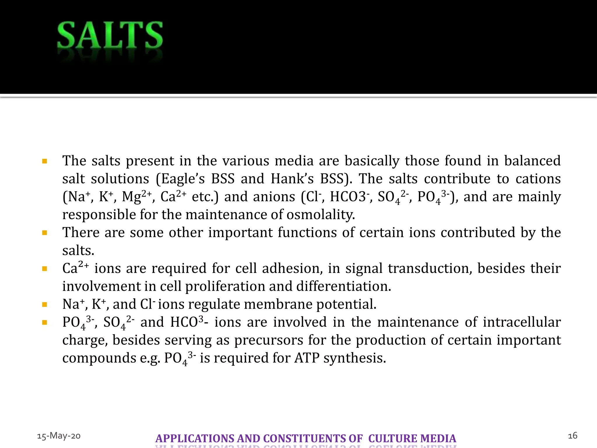 Constituents of culture media, application | PPTX