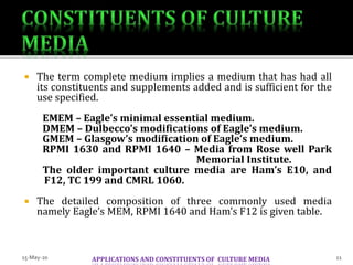 Constituents of culture media, application | PPTX