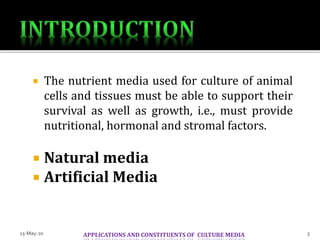 Constituents of culture media, application | PPTX