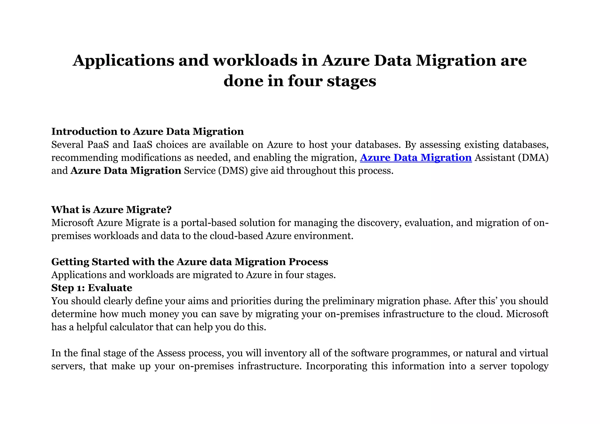 Applications And Workloads In Azure Data Migration Are Done In Four