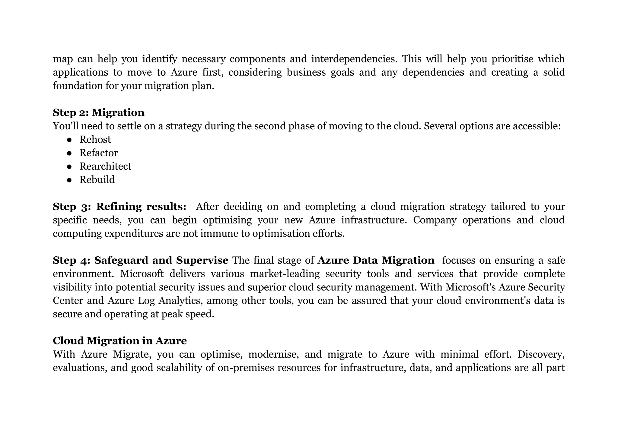 Applications And Workloads In Azure Data Migration Are Done In Four Stages Docx