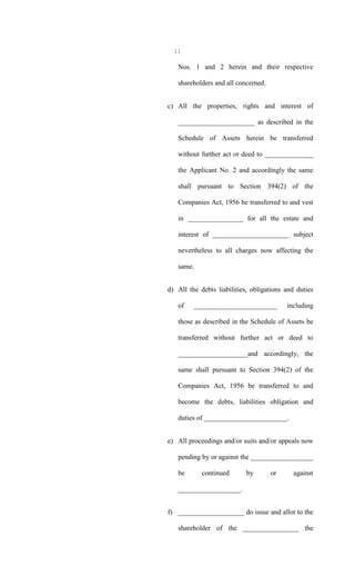 Application scheme for amalgamation under section 391(2) and 394 companies act, 1956 | PDF