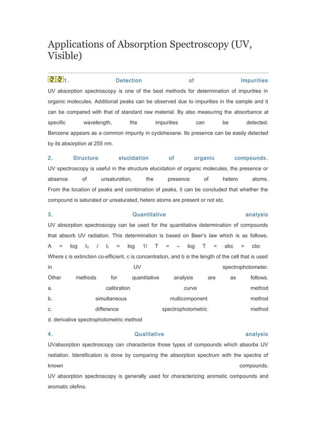 Applications of absorption spectroscopy | DOC | Chemistry | Science