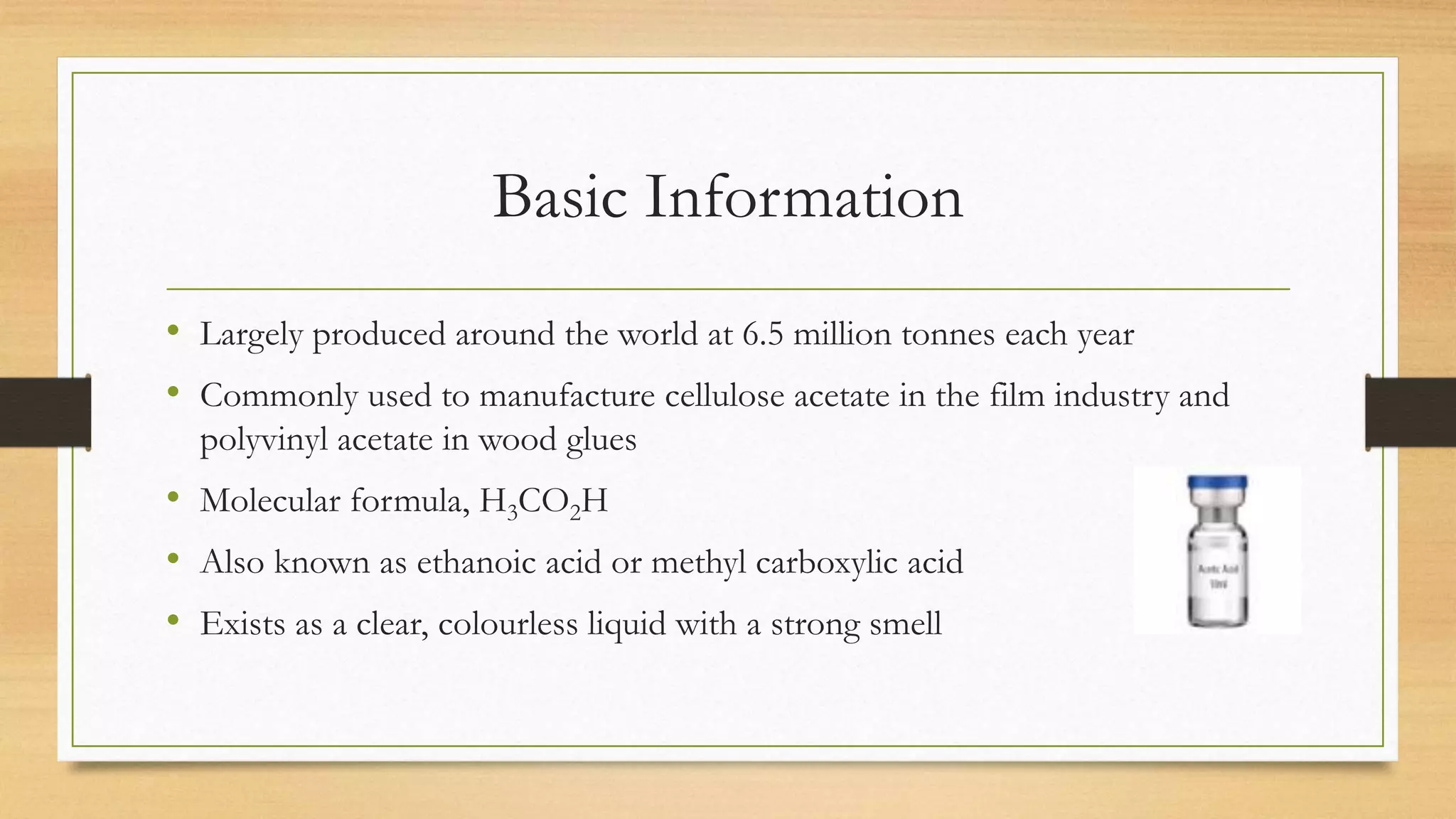 Applications of acetic acid | PPTX