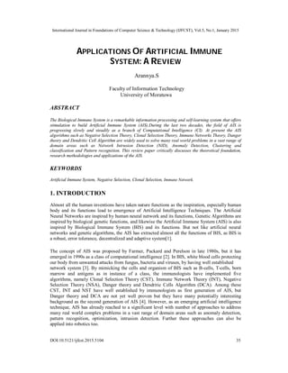 Applications of artificial immune system a review | PDF