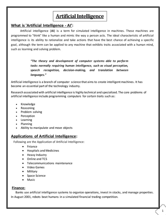 Applications of artificial intelligence | DOCX