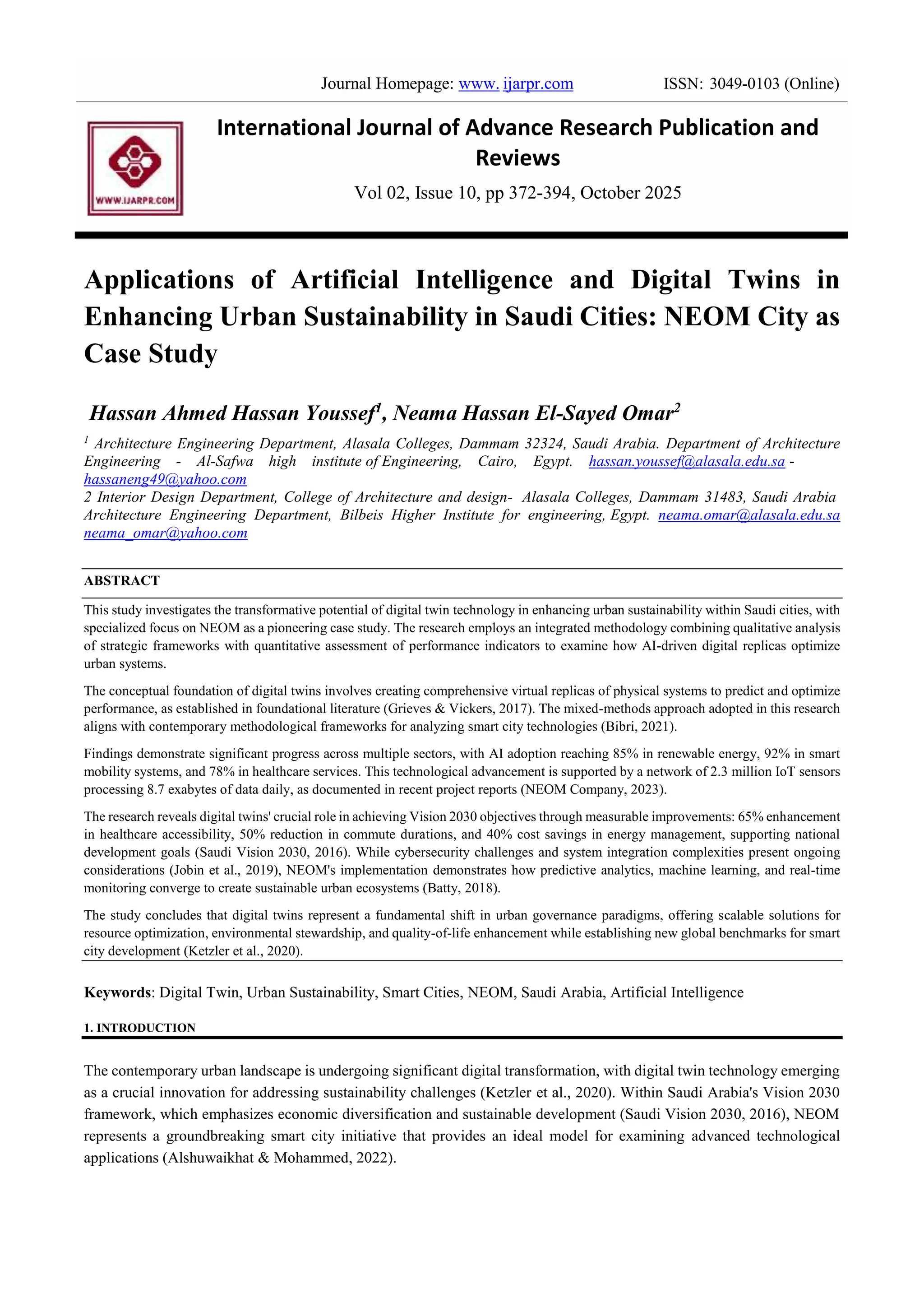 Applications of Artificial Intelligence and Digital Twins in Enhancing ...