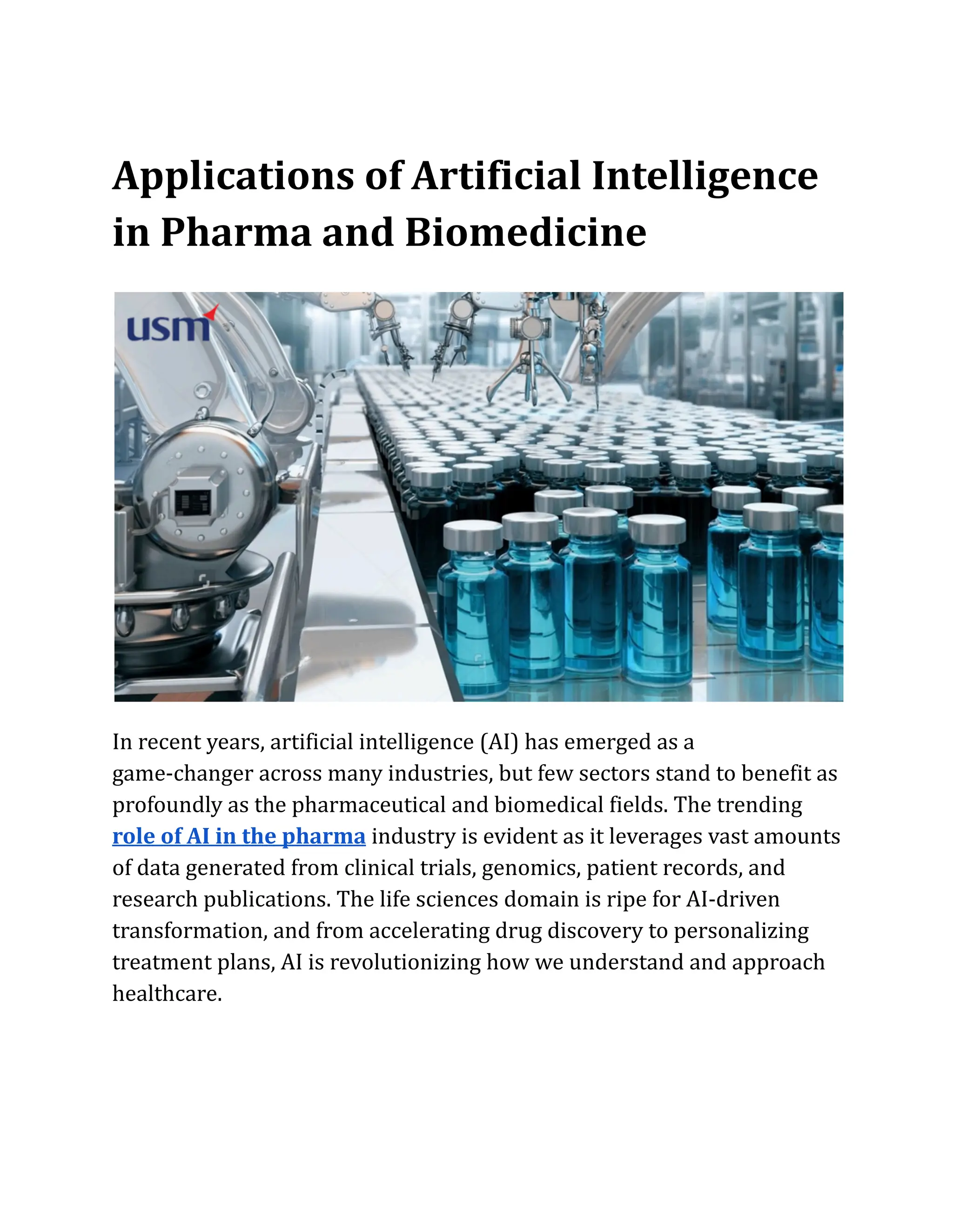 Applications of Artificial Intelligence in Pharma and Biomedicine | PDF
