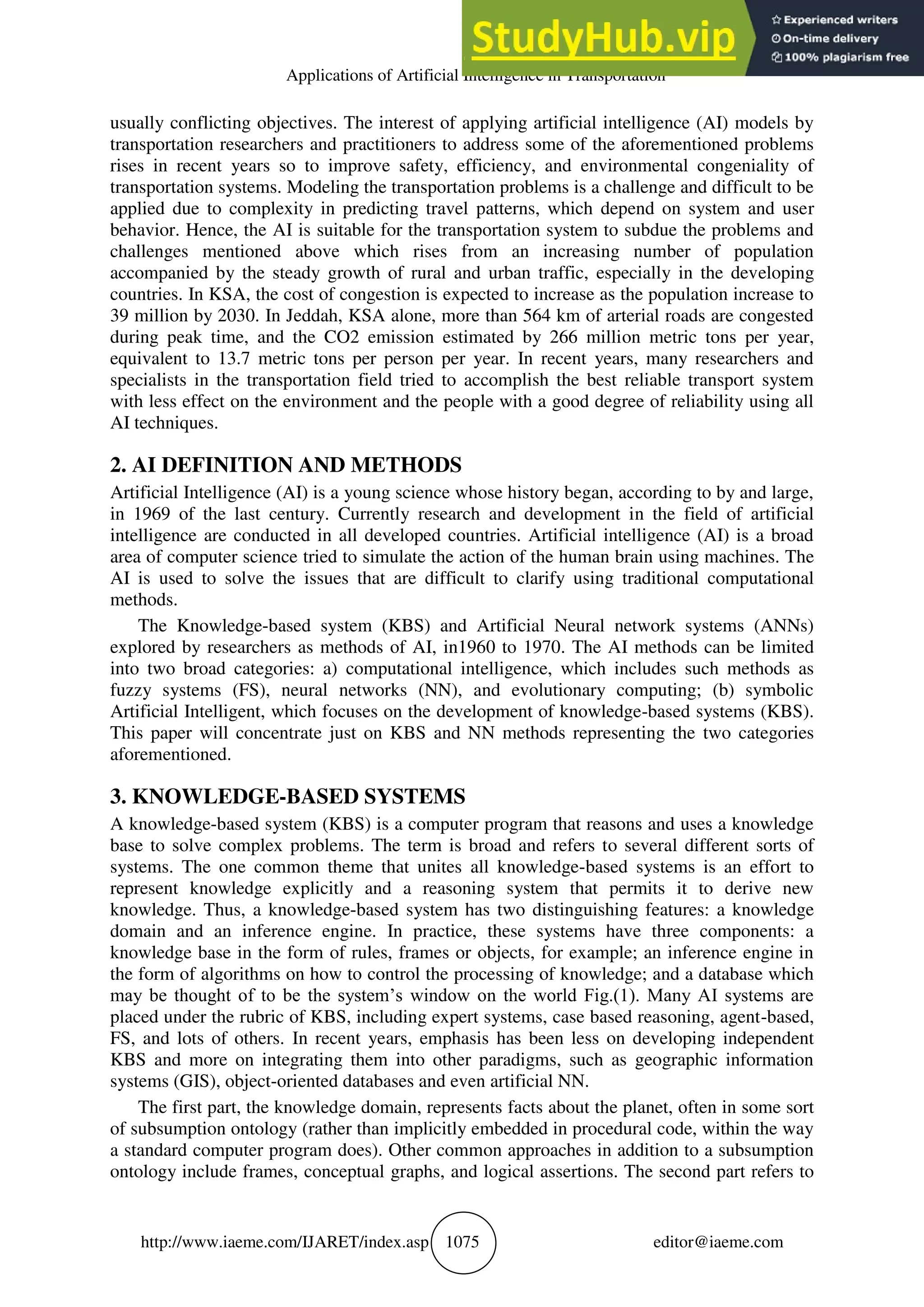 Applications Of Artificial Intelligence In Transportation | PDF