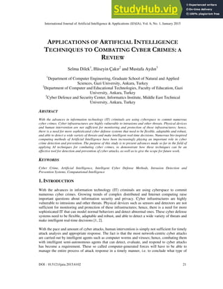 Applications Of Artificial Intelligence Techniques To Combating Cyber Crimes A Review | PDF
