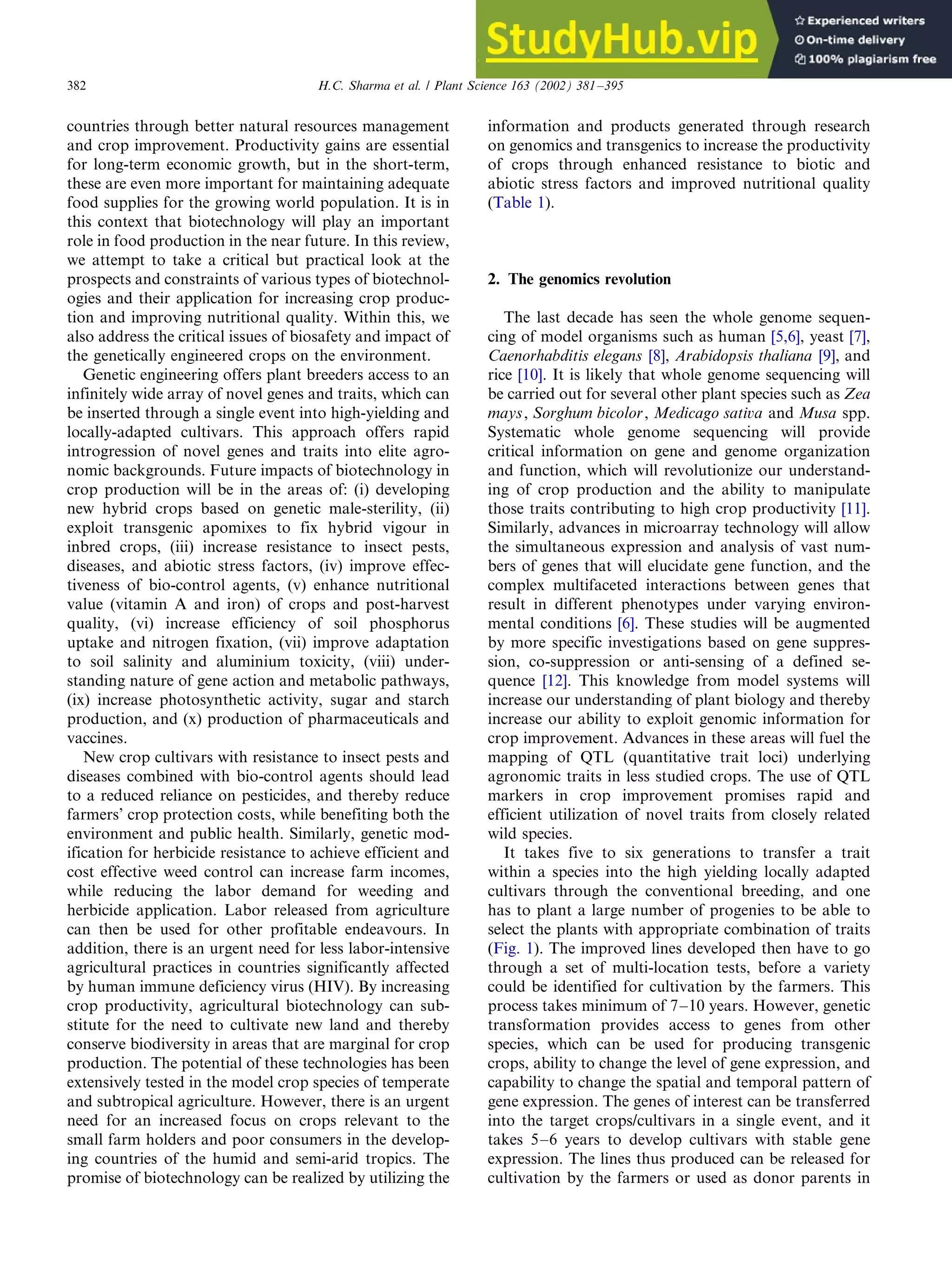 Applications Of Biotechnology For Crop Improvement Prospects And ...