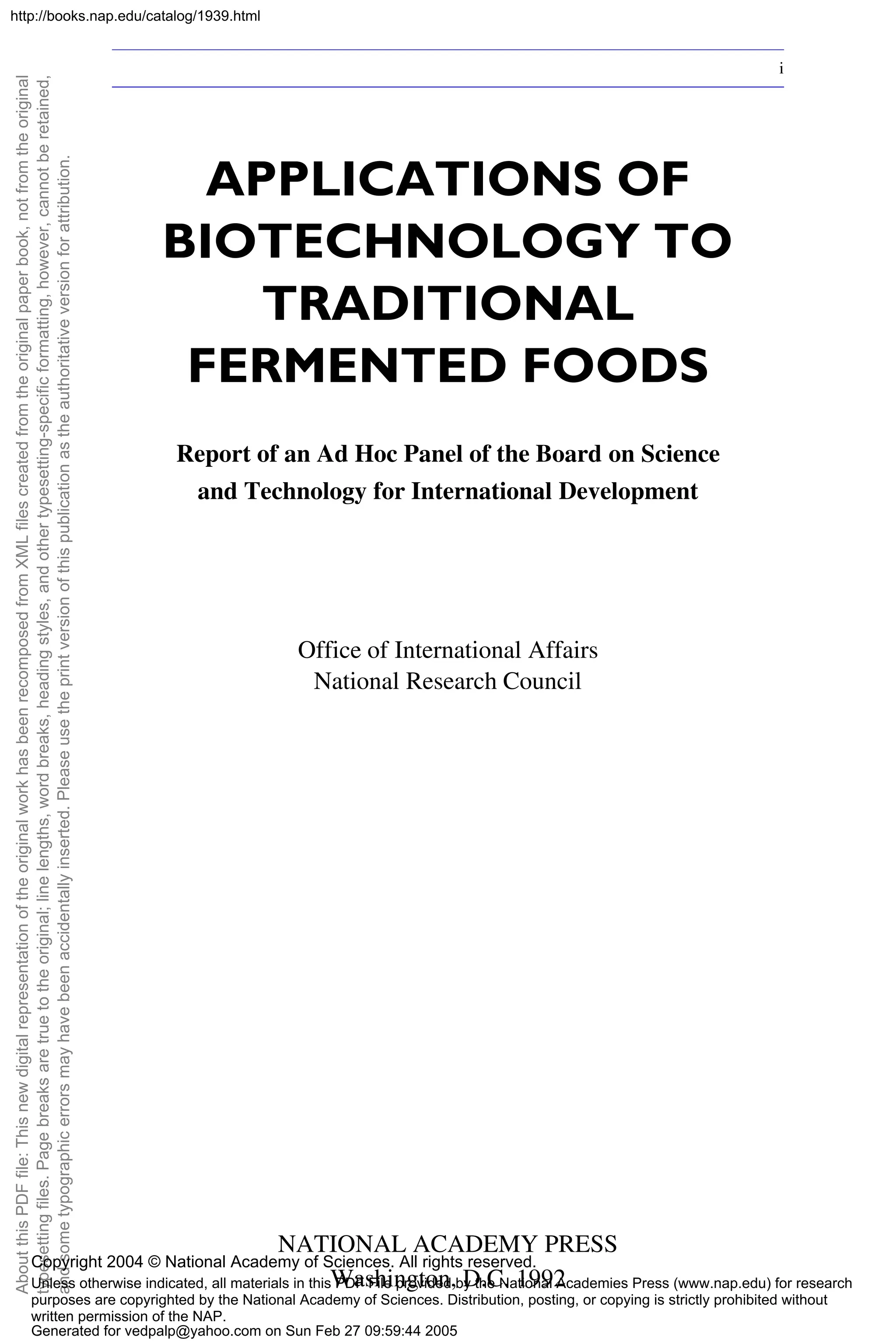 Applications of biotechnology to traditional fermented foods nap-2004 | PDF