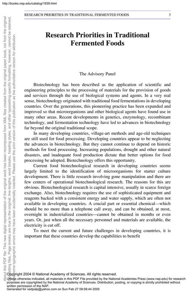 Applications of biotechnology to traditional fermented foods nap-2004 | PDF