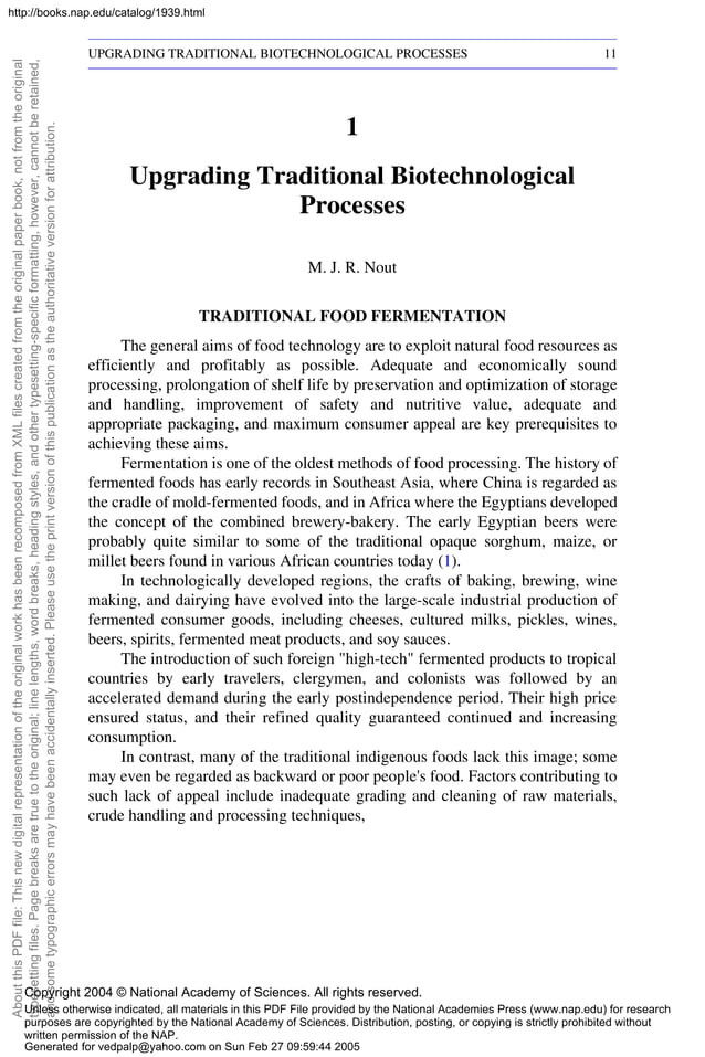 Applications of biotechnology to traditional fermented foods nap-2004 | PDF