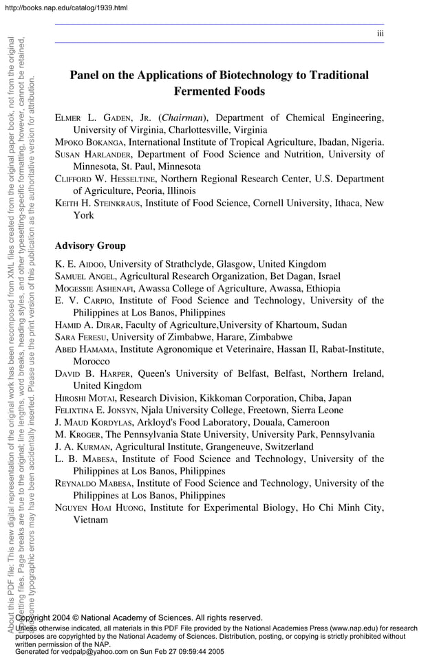 Applications of biotechnology to traditional fermented foods nap-2004 | PDF