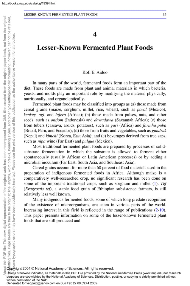 Applications of biotechnology to traditional fermented foods nap-2004 | PDF