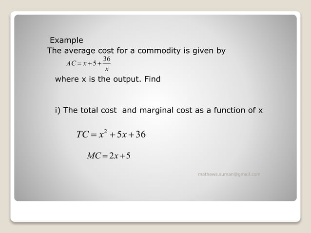 Applications Of Calculus In Commerce And Economics
