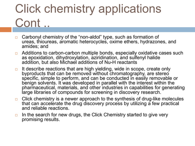 Applications of click chemistry in drug discovery | PPTX | Chemistry ...