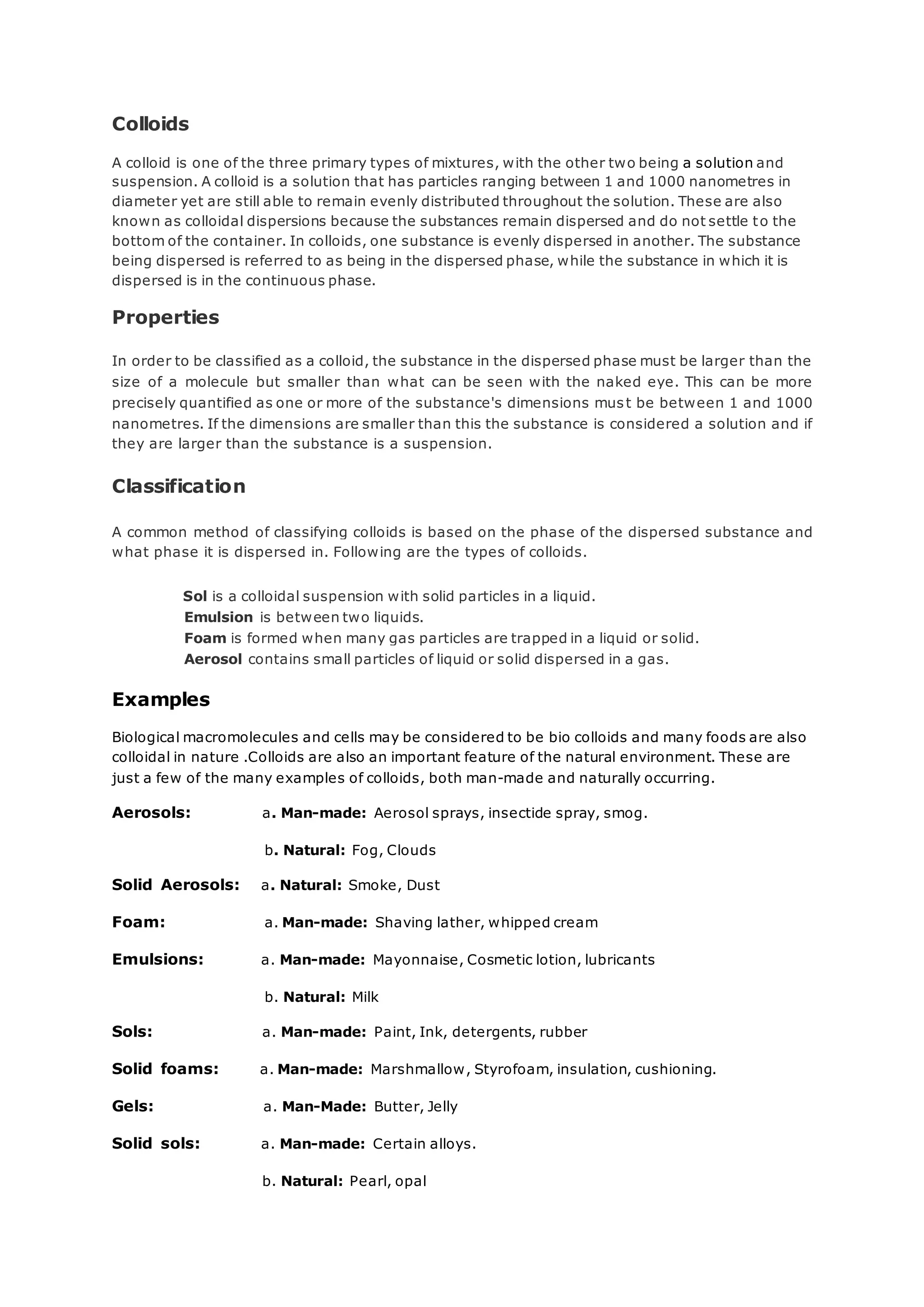 Applications of colloids | DOCX | Physics | Science