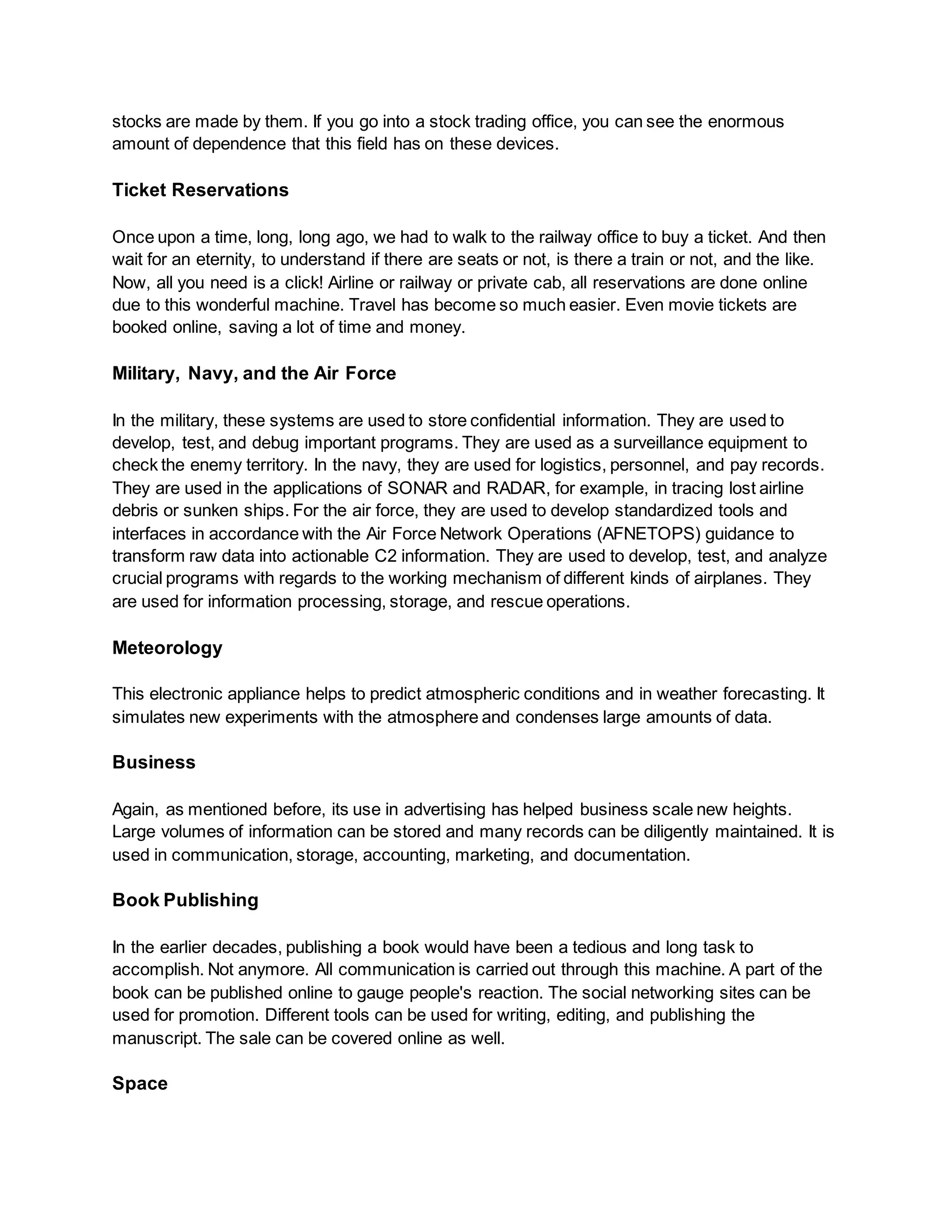 Applications of Computer | DOCX | Computing | Technology & Computing