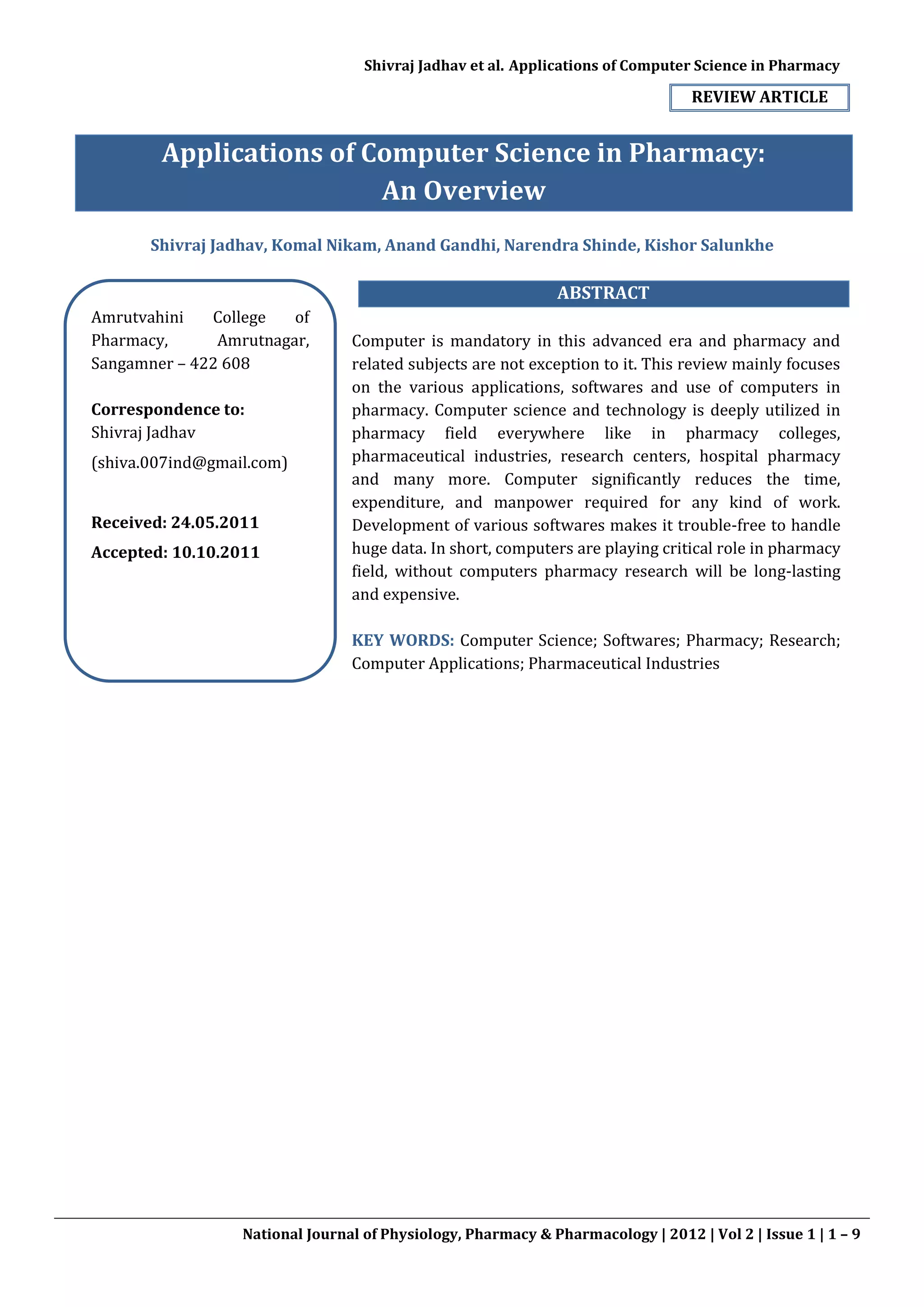 Applications of computer_science_in_pharmacy | PDF