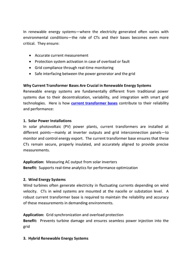 Applications of Current Transformer Bases in Renewable Energy Systems | PDF
