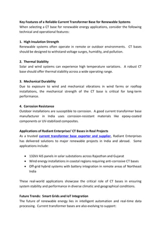 Applications of Current Transformer Bases in Renewable Energy Systems | PDF