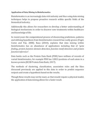 Applications of data mining in bioinformatics | PDF