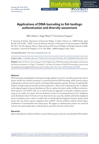Applications Of DNA Barcoding To Fish Landings Authentication And Diversity Assessmente | PDF