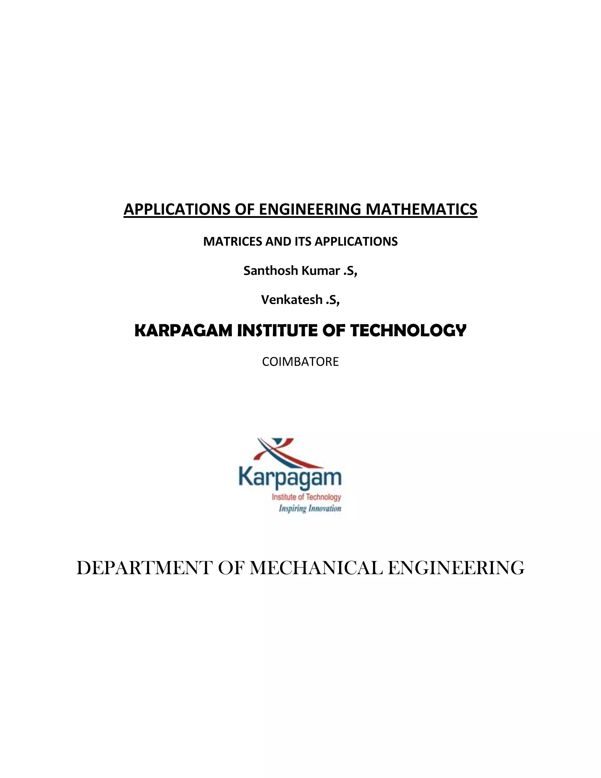 Applications of Matrices | DOCX
