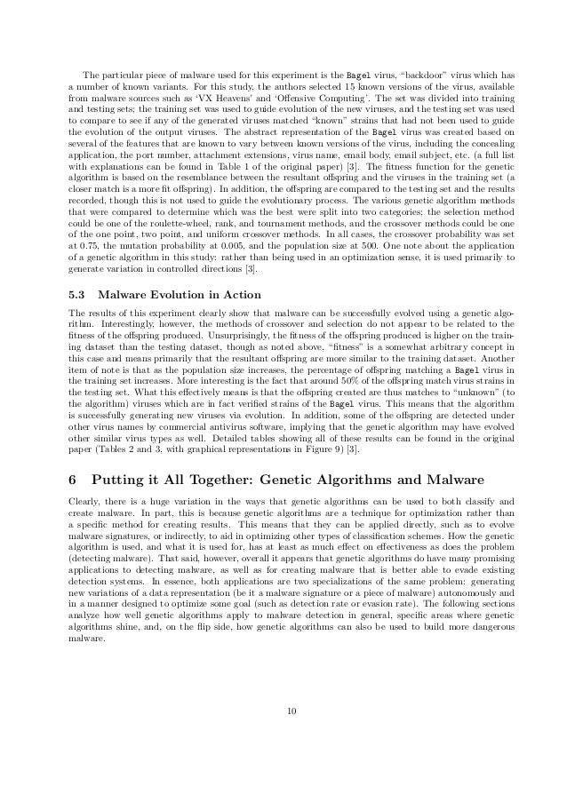 Applications Of Genetic Algorithms To Malware Detection And Creation