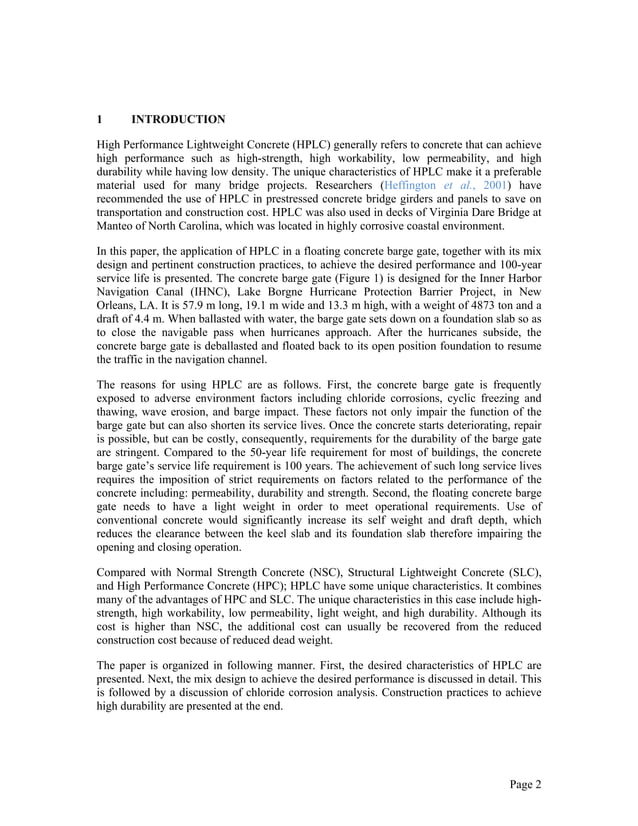 Applications of high performance lightweight concrete in a floating ...