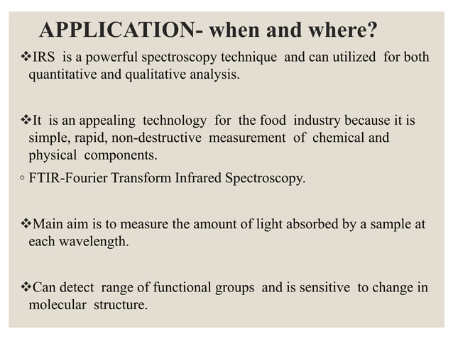 Applications of infrared spectroscopy | PPTX | Chemistry | Science