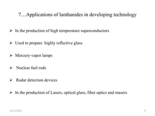 Applications of lanthanides | PPTX