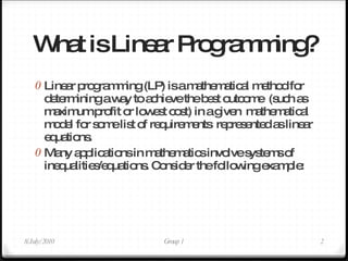 Applications of linear programming | PPS
