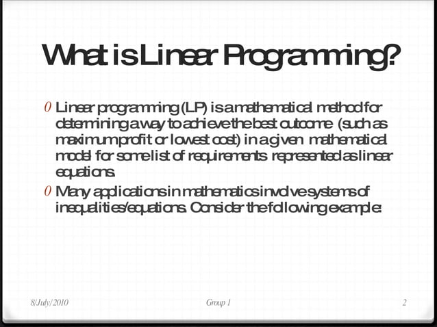 Applications of linear programming | PPS