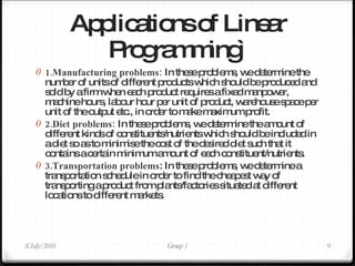 Applications of linear programming | PPS