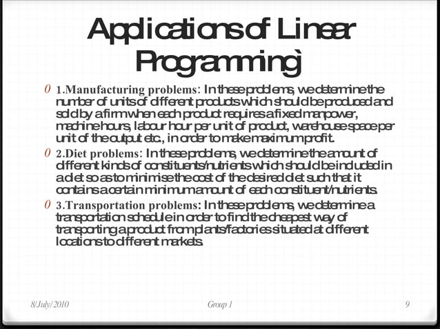 Applications of linear programming | PPS