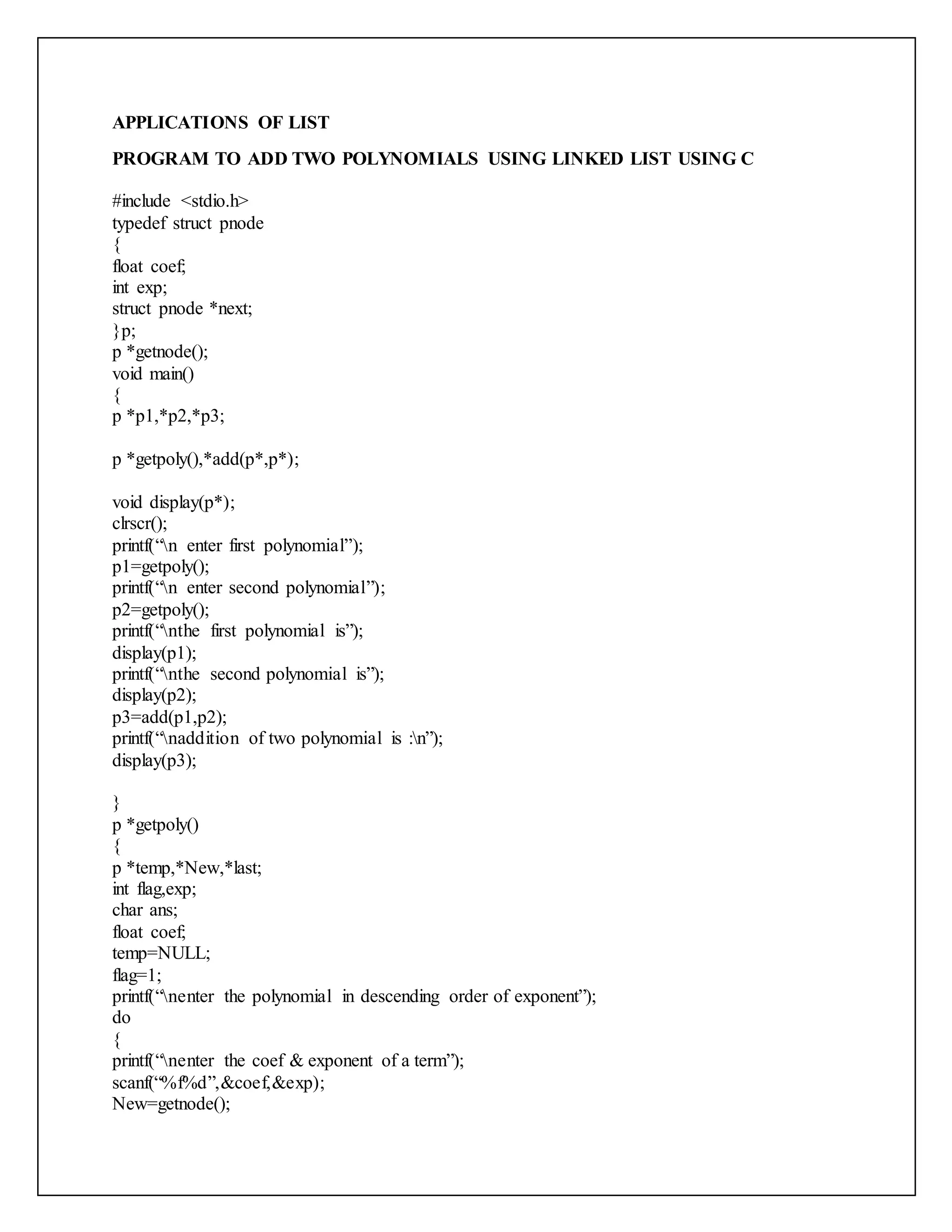 Applications of list | DOCX
