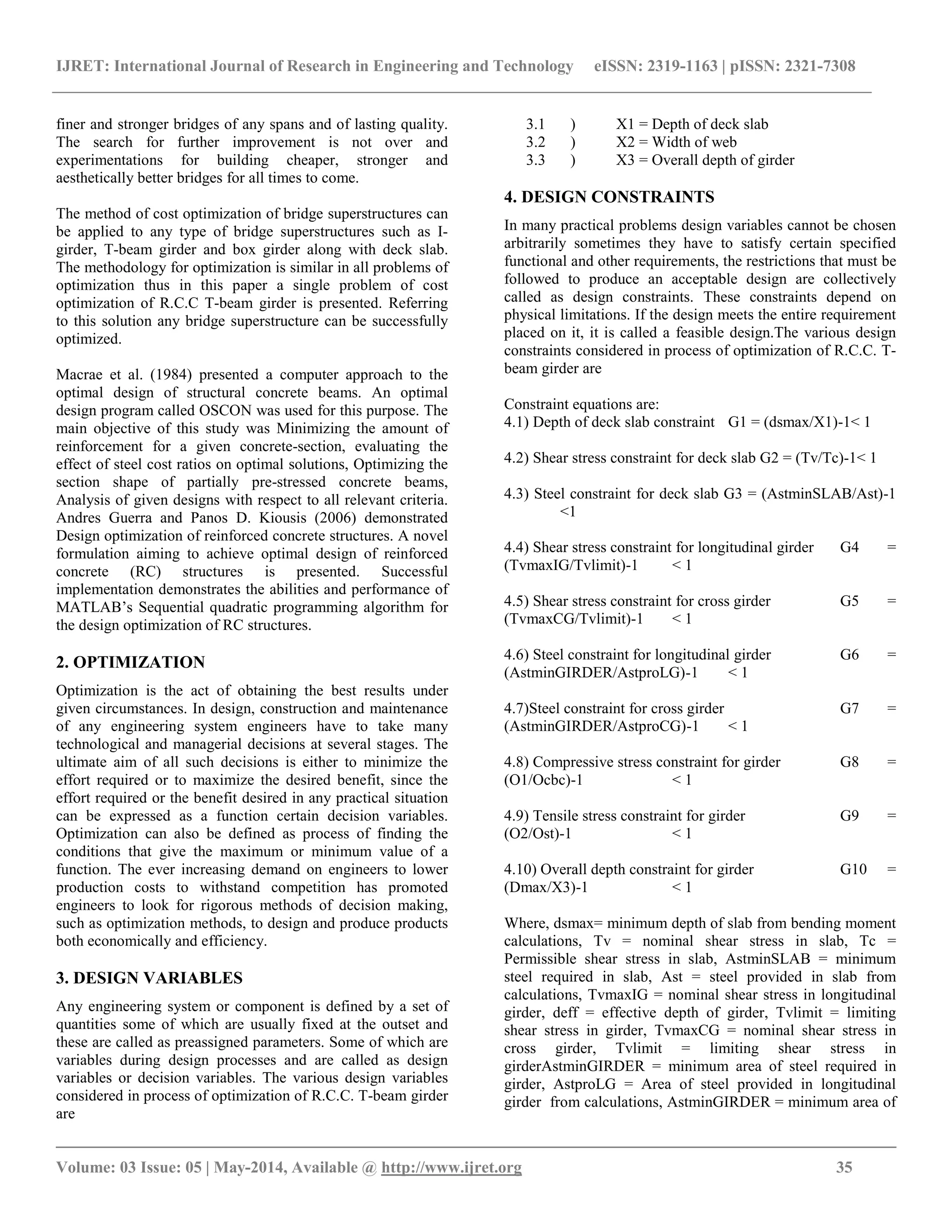 Applications of matlab in optimization of bridge | PDF
